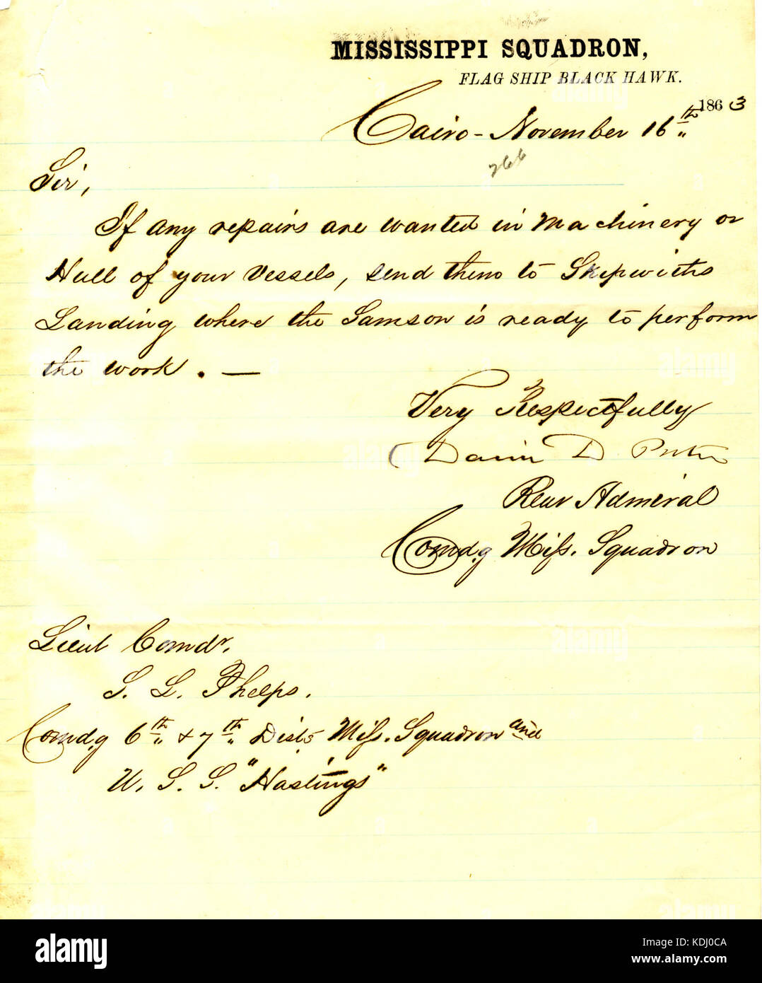 Letter from David D. Porter, U. S. S. Black Hawk, Cairo, Illinois, to ...