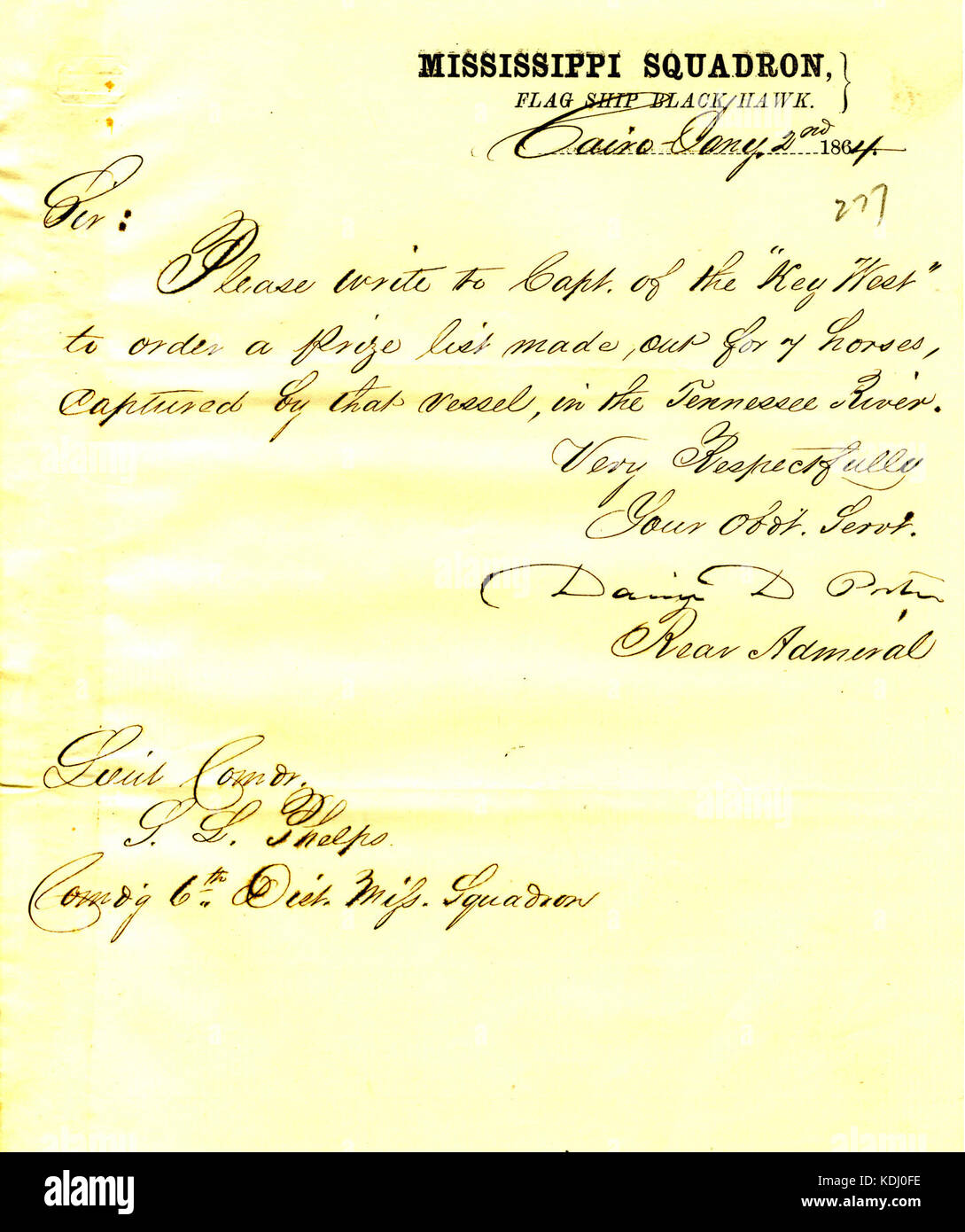 Letter from David D. Porter, U. S. S. Black Hawk, Cairo, Illinois, to ...