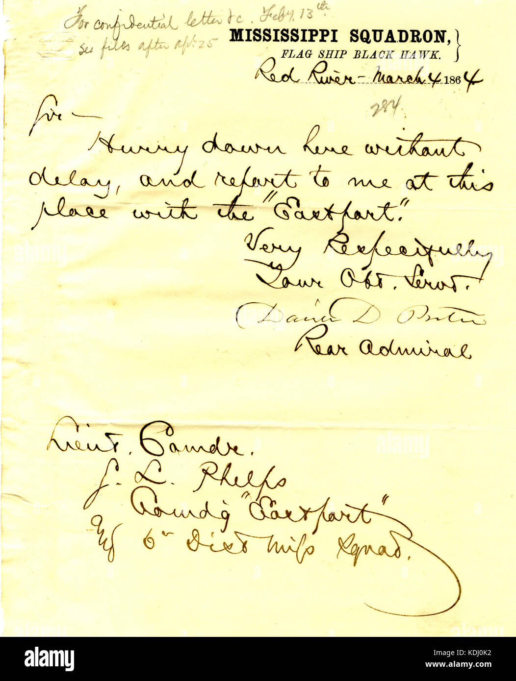 Letter from David D. Porter, U. S. S. Black Hawk, Red River, to Seth ...