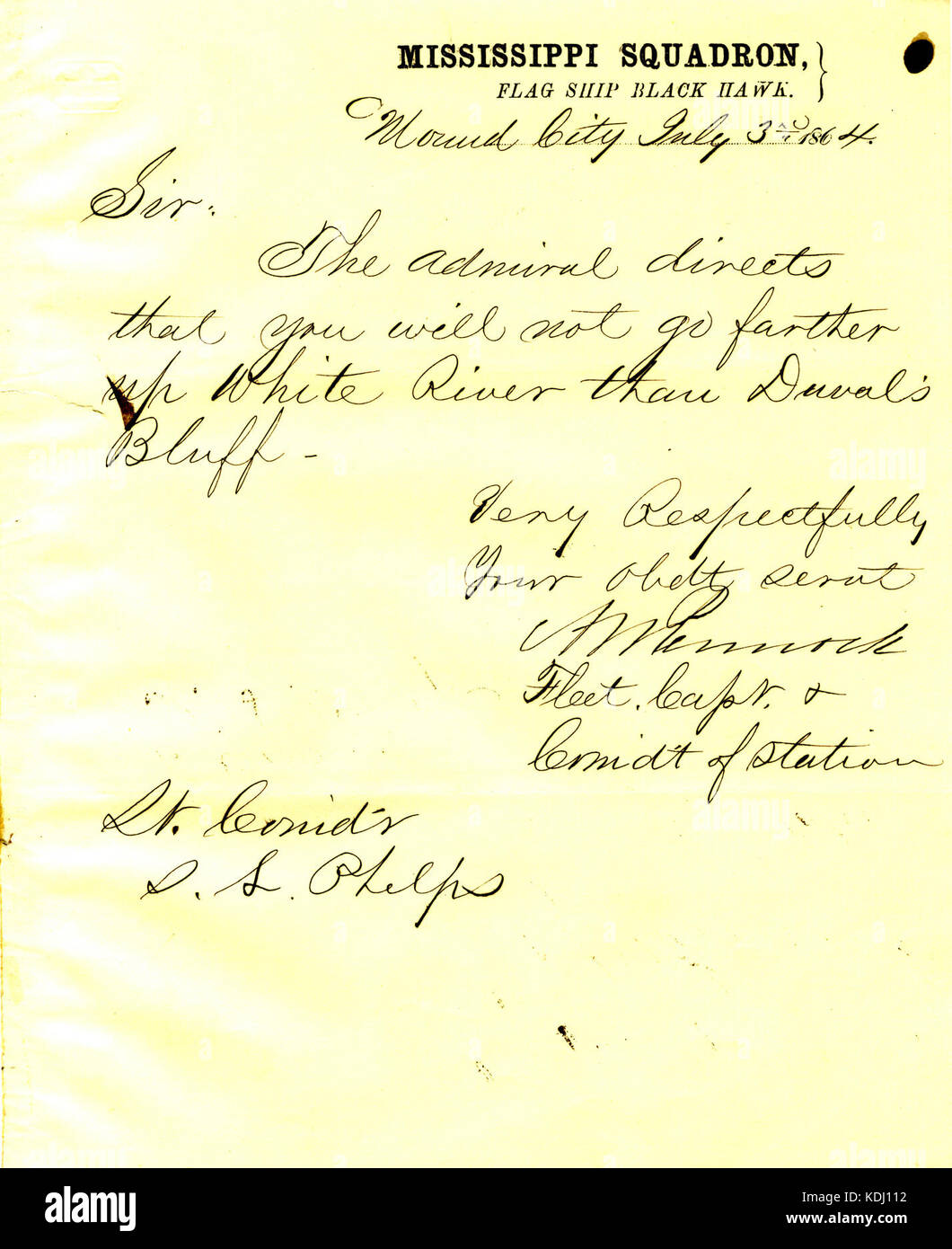 Letter from A. M. Pennock, U.S.S. Black Hawk, Mound City, Illinois, to ...