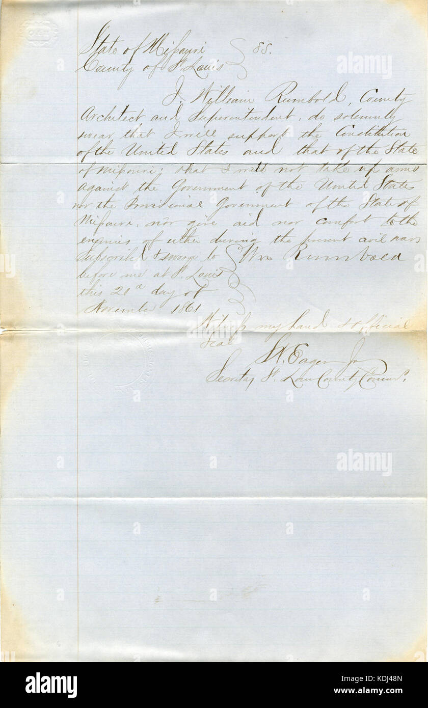 This historical document shows the loyalty oath of William Rumbold, a ...
