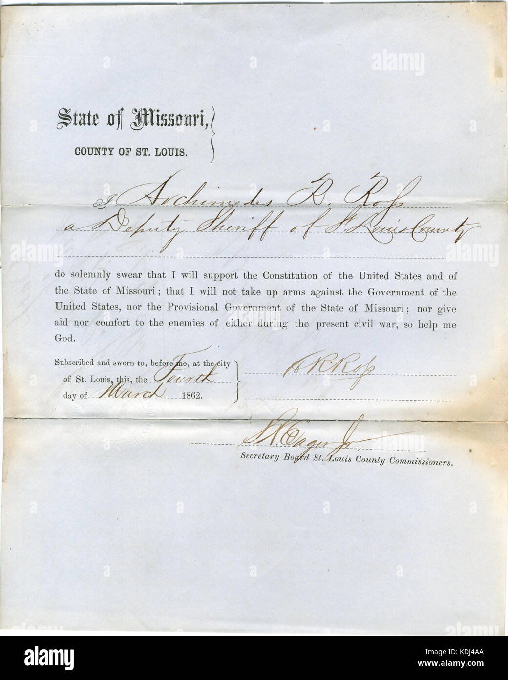 The loyalty oath of Archimedes R. Ross, from Missouri, reflects a ...