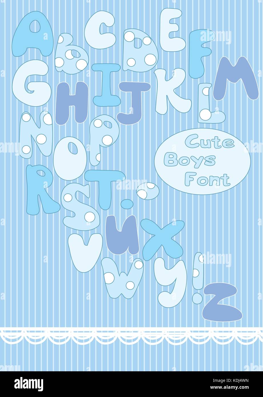 Funny hand drawn font for little boys. Letters in blue colors and ...