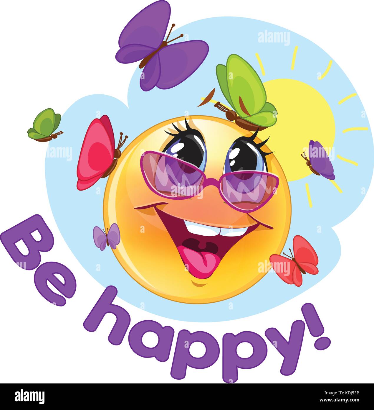 Happy emoticon, with blue background for messenger and applicati Stock ...