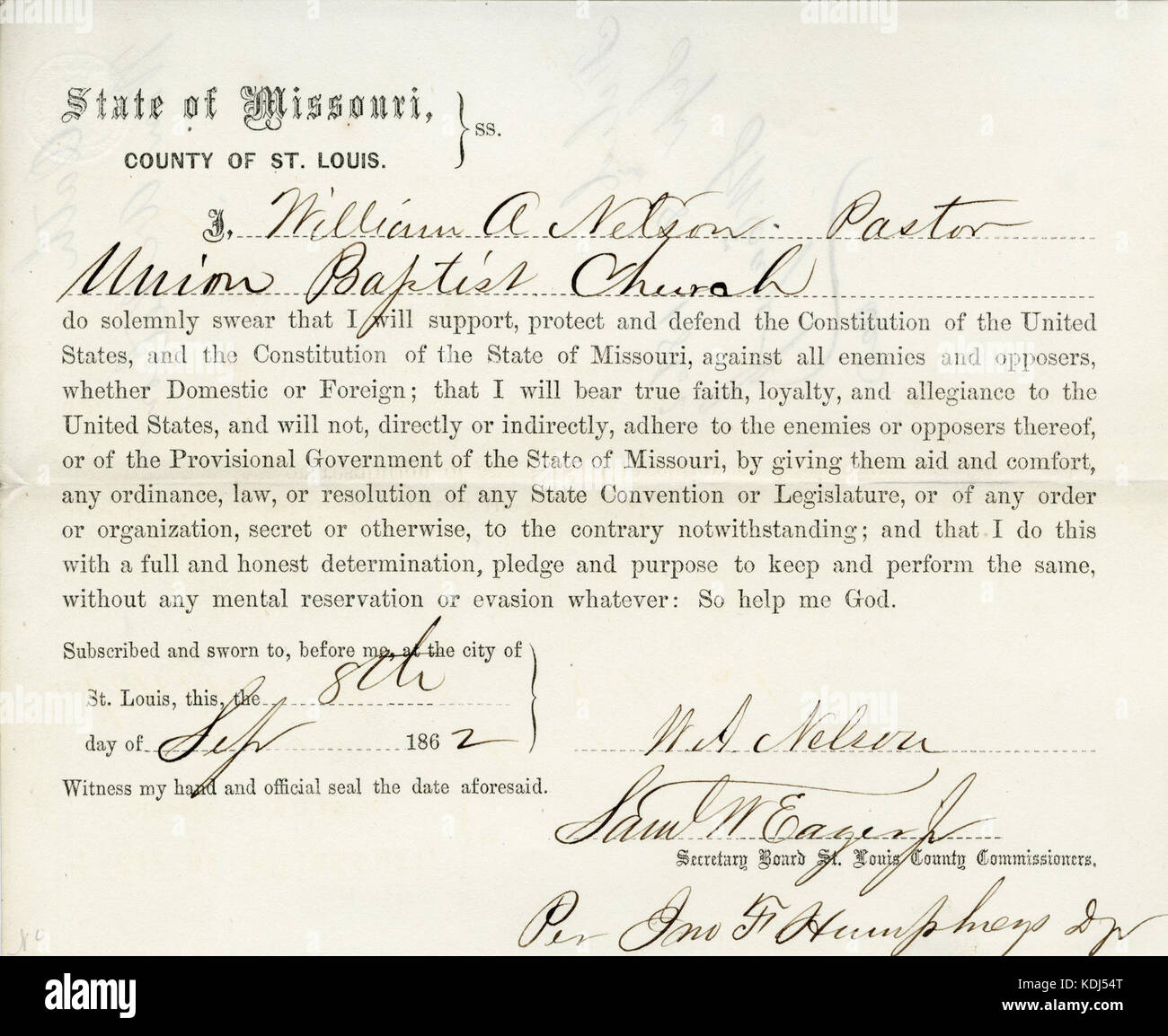 Loyalty oath of William A. Nelson of Missouri, County of St. Louis ...
