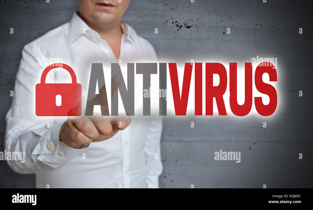 Antivirus touchscreen is operated by man Stock Photo - Alamy