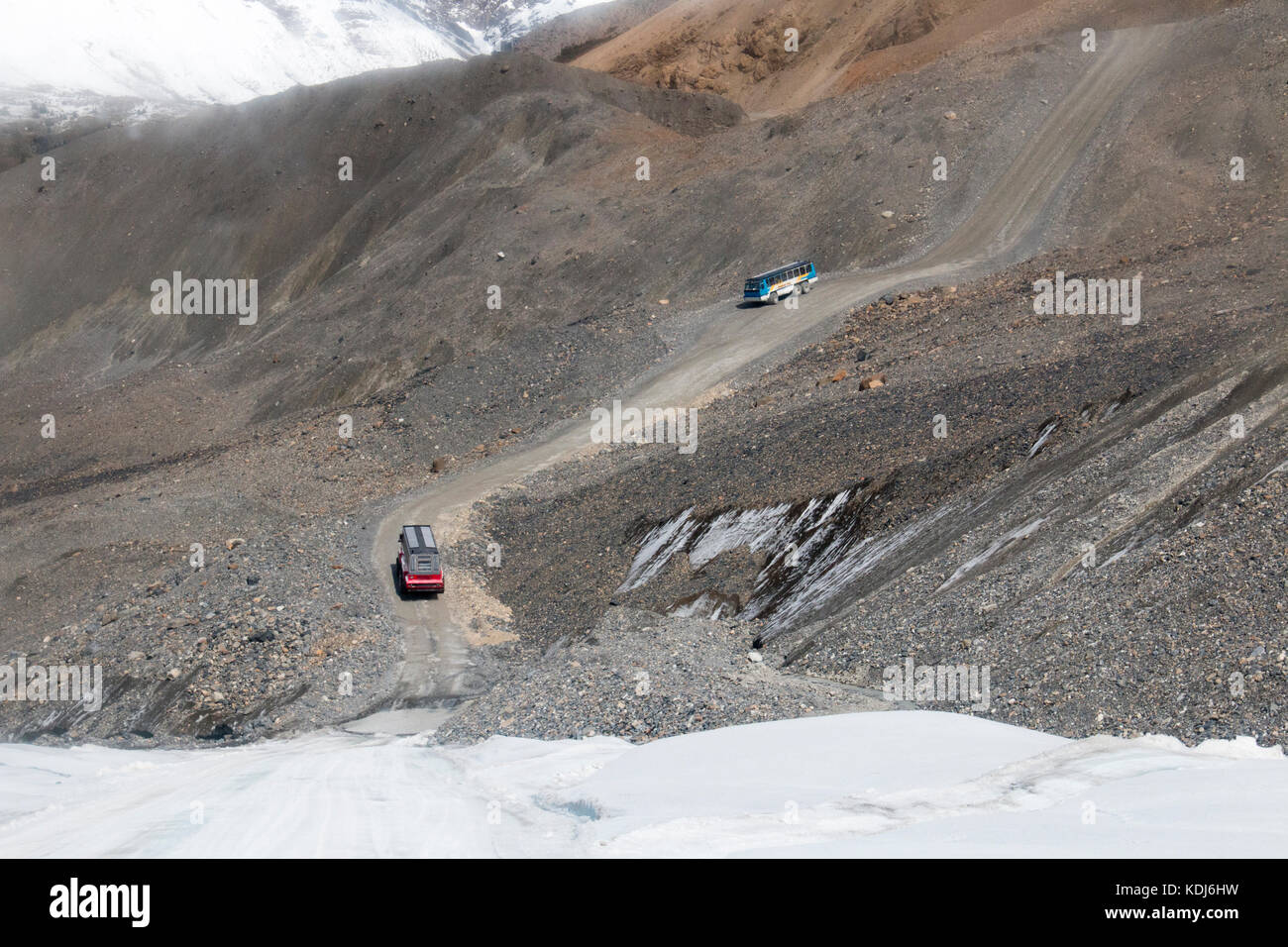 Ice Explorer vehicles arriving to take tourists back to the visitor ...