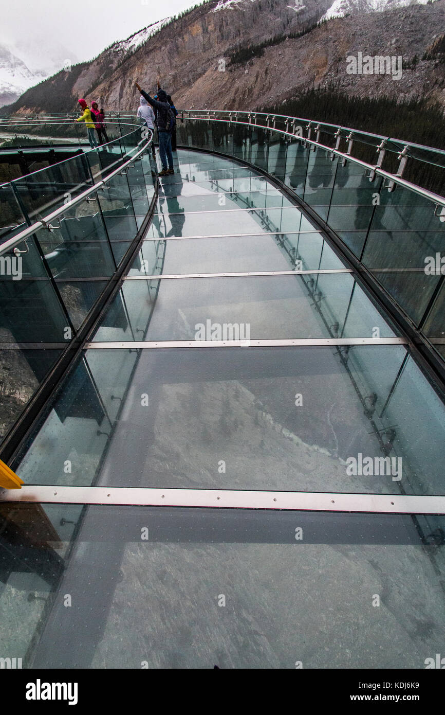 The glass floor of the Glacier Skywalk in Jasper National Park Stock ...