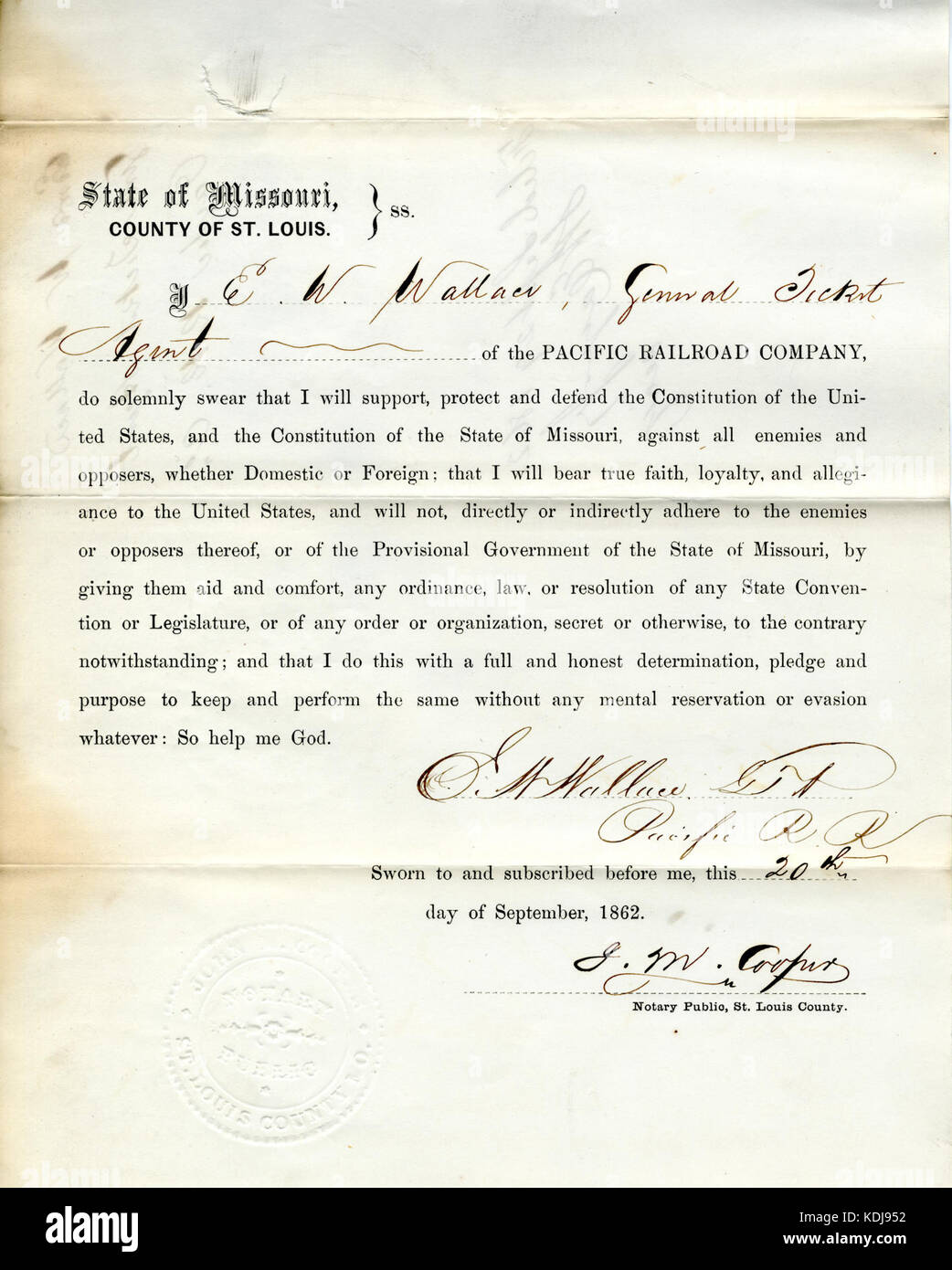 Loyalty oath of Edwd. W. Wallace of Missouri, County of St.Louis Stock ...