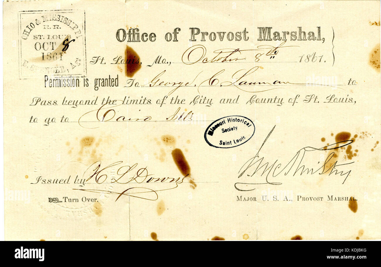 Military pass of George C. Lauman, signed H.L. Downs, October 8, 1861 ...