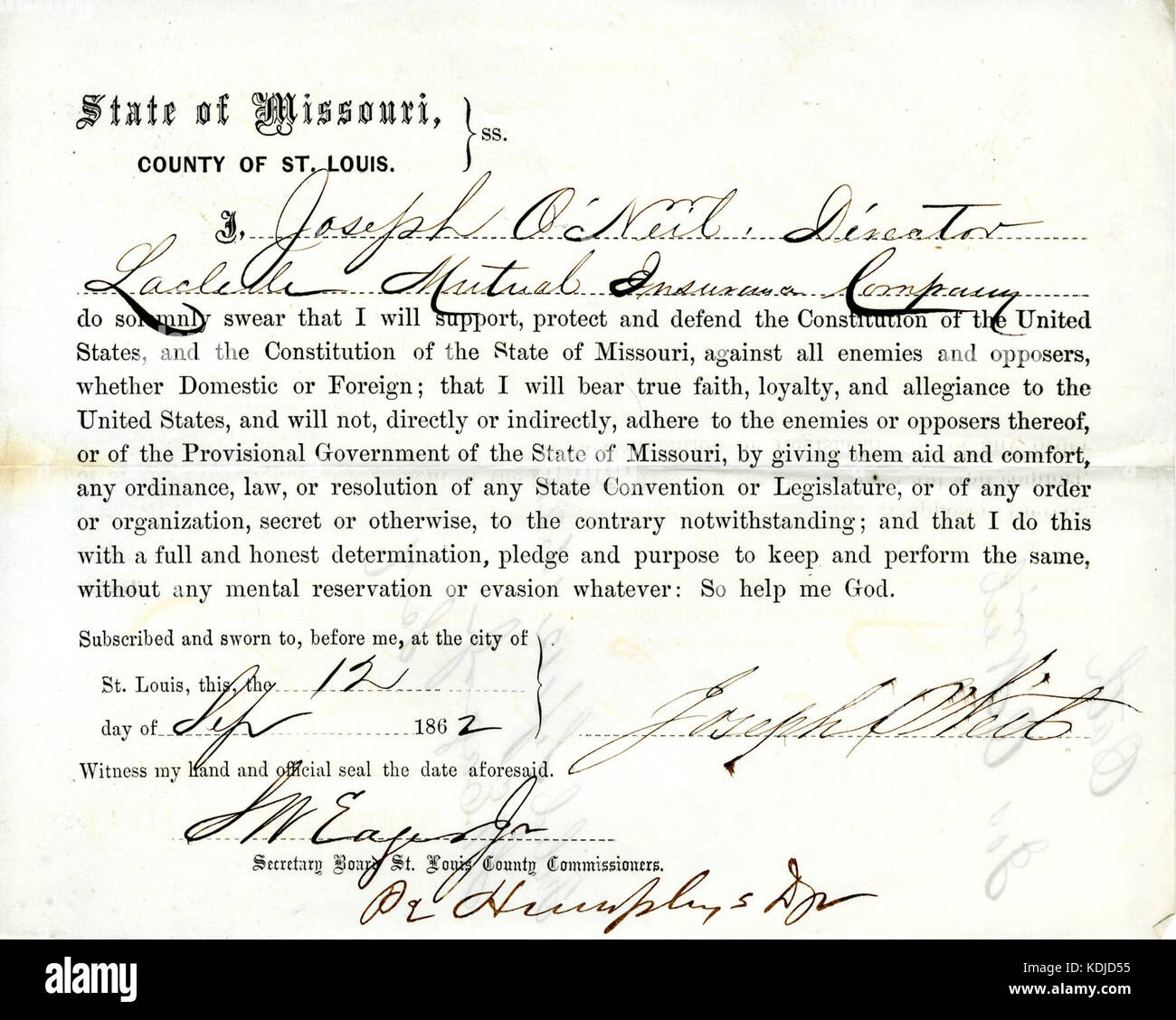 Loyalty oath of Joseph O'Neil, Director Laclede Mutual Insurance ...