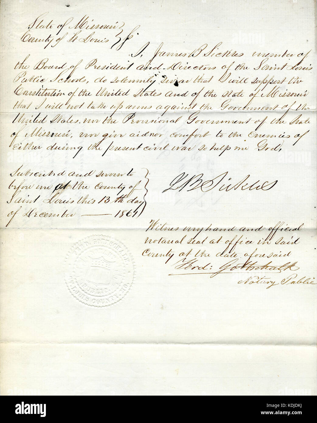 Loyalty oath of James B. Sickles of Missouri, County of St.Louis Stock ...