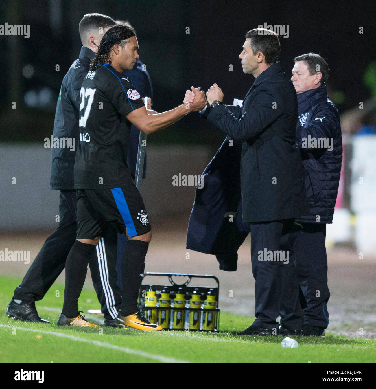 Rangers manager Pedro Caixinha with double goal scorer Carlos Pena ...