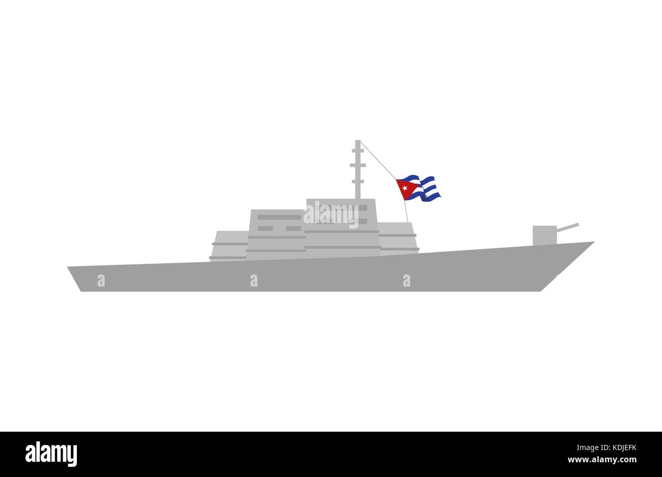 Vector illustration of such military equipment as battle ship with flag ...