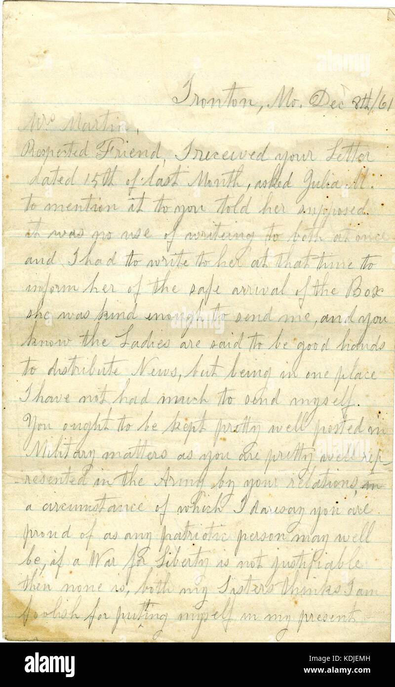 Letter signed Will. Martin, Ironton, Mo., to Mrs. Martin (Elizabeth ...