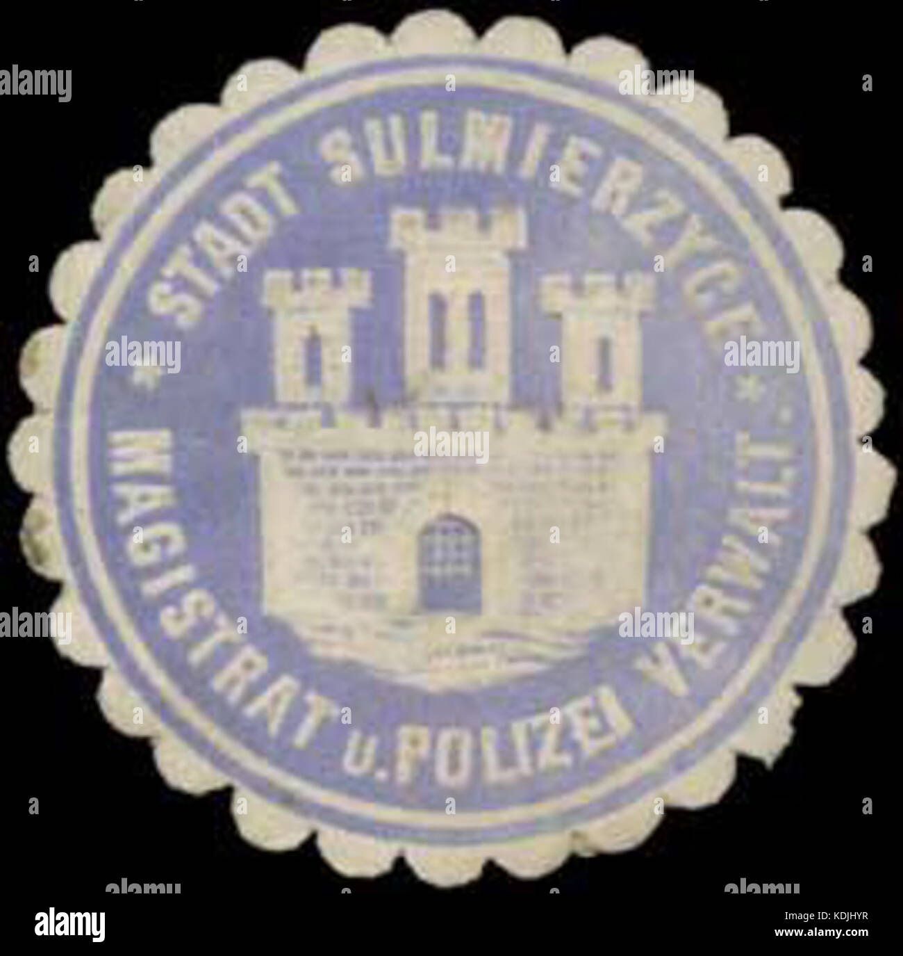 A historical stamp or seal from Sulmierzyce, Poland, used by the ...