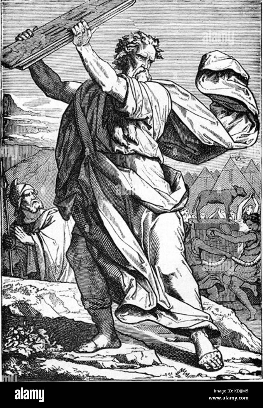 Moses breaking the two tables of Stone Stock Photo - Alamy