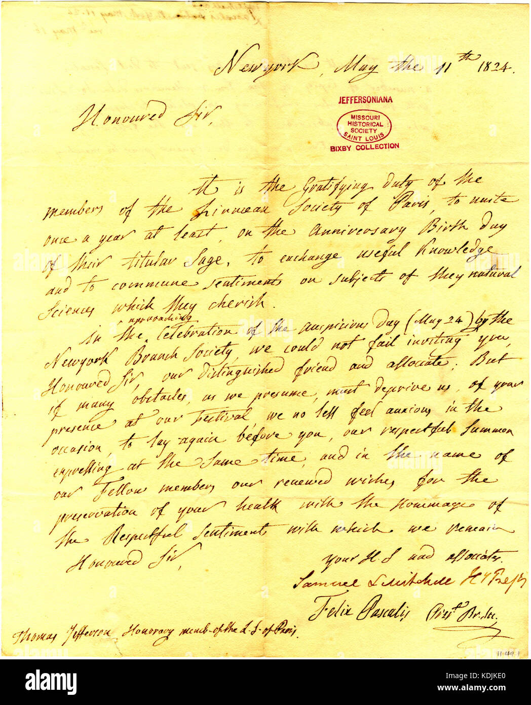 Letter signed Samuel L. Mitchell and Felix Pascalis, New York, to ...