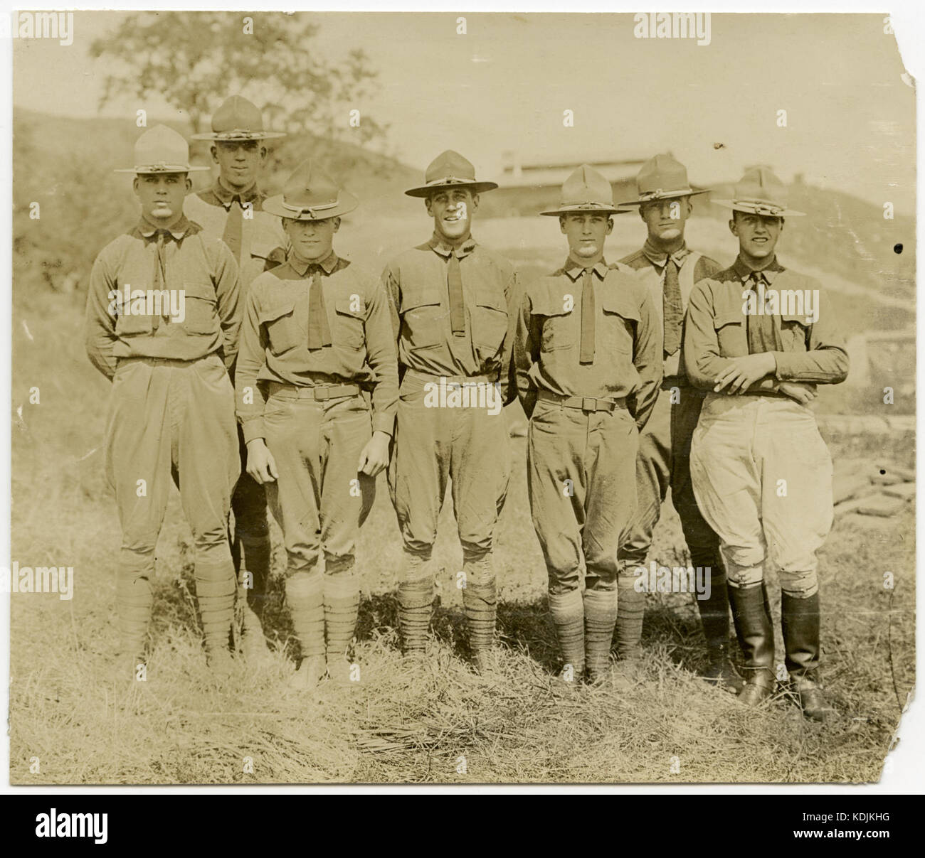 Seven Uniformed Soldiers Posing in a Line For a Group Photograph Stock ...