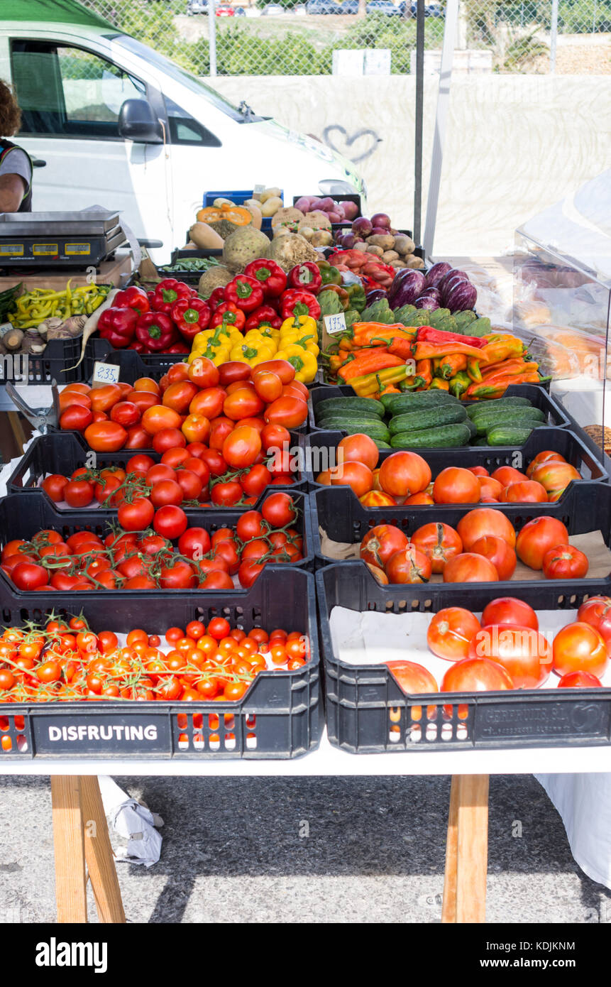 Vegetables displayed on a Spanish market stall Stock Photo - Alamy