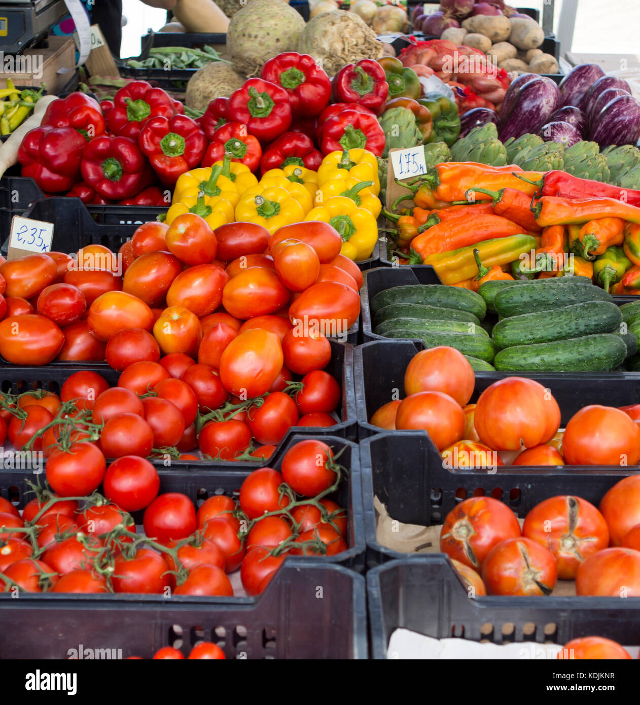 Vegetables displayed on a Spanish market stall Stock Photo - Alamy