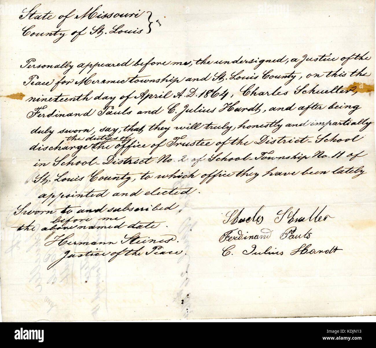 Loyalty oath of Charles Schueller, Ferdinand Pauls, and C. Julius Hardt ...