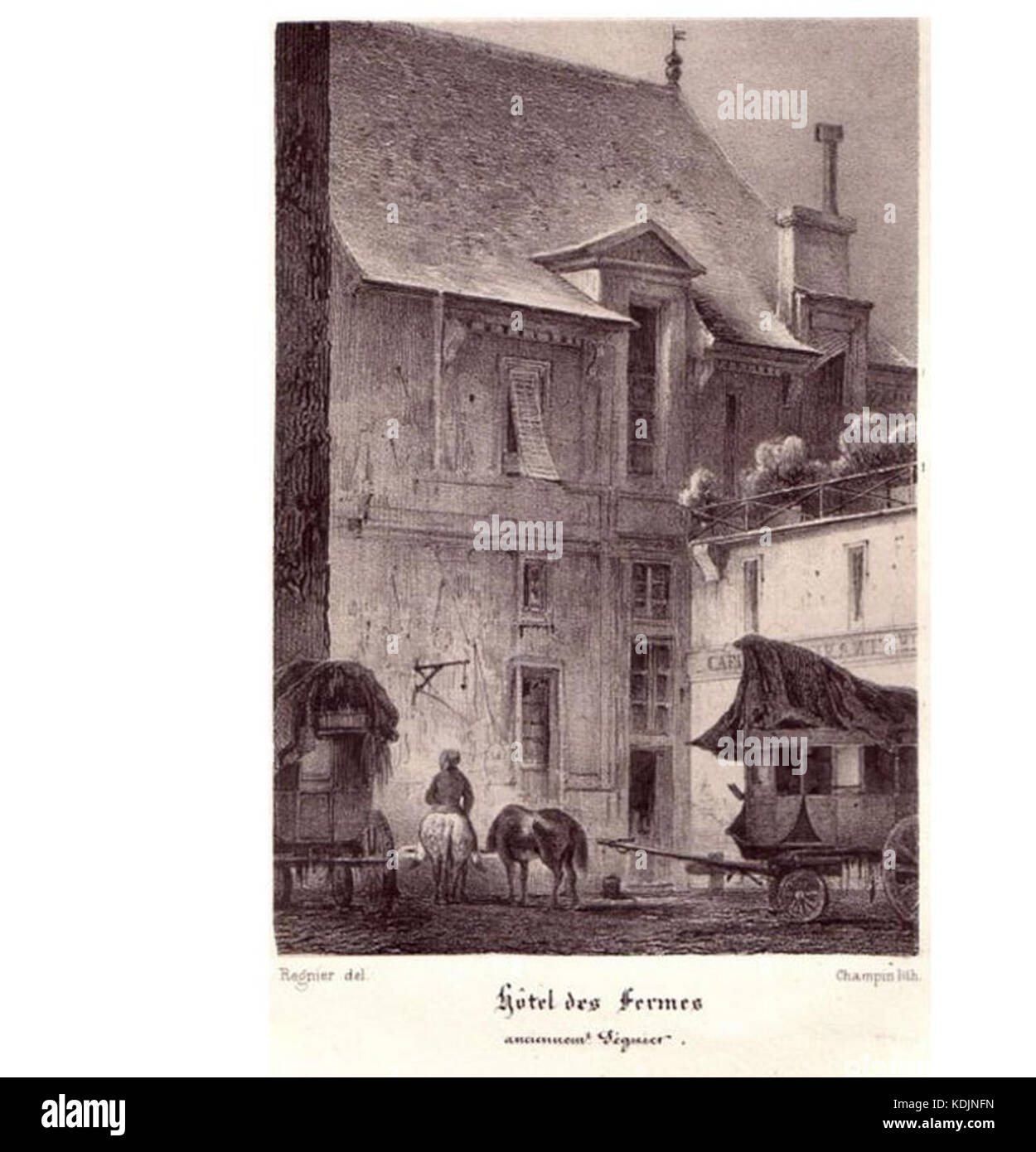 Hotel des fermes Lithographie Champin Paris 1838 Stock Photo - Alamy