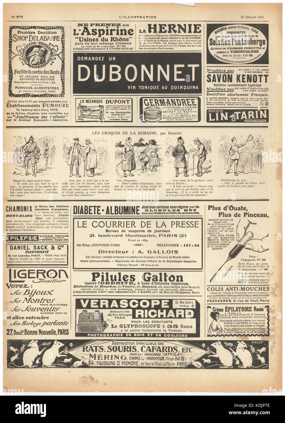 No 3775 10 Julliet 1915, scan02, Front cover inside Stock Photo - Alamy