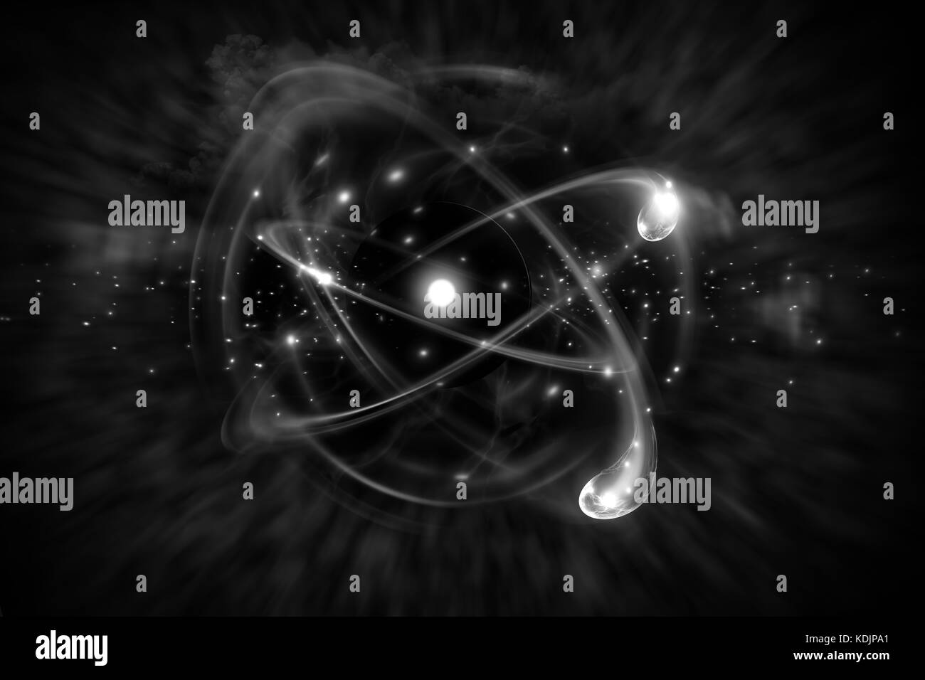 Close up of colorful atomic particle background science 3D illustration ...