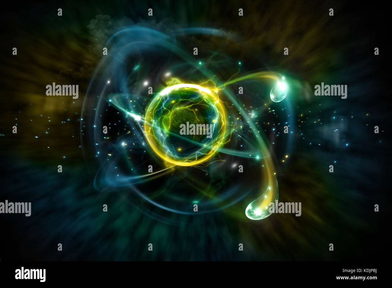 Close up of colorful atomic particle background science 3D illustration ...