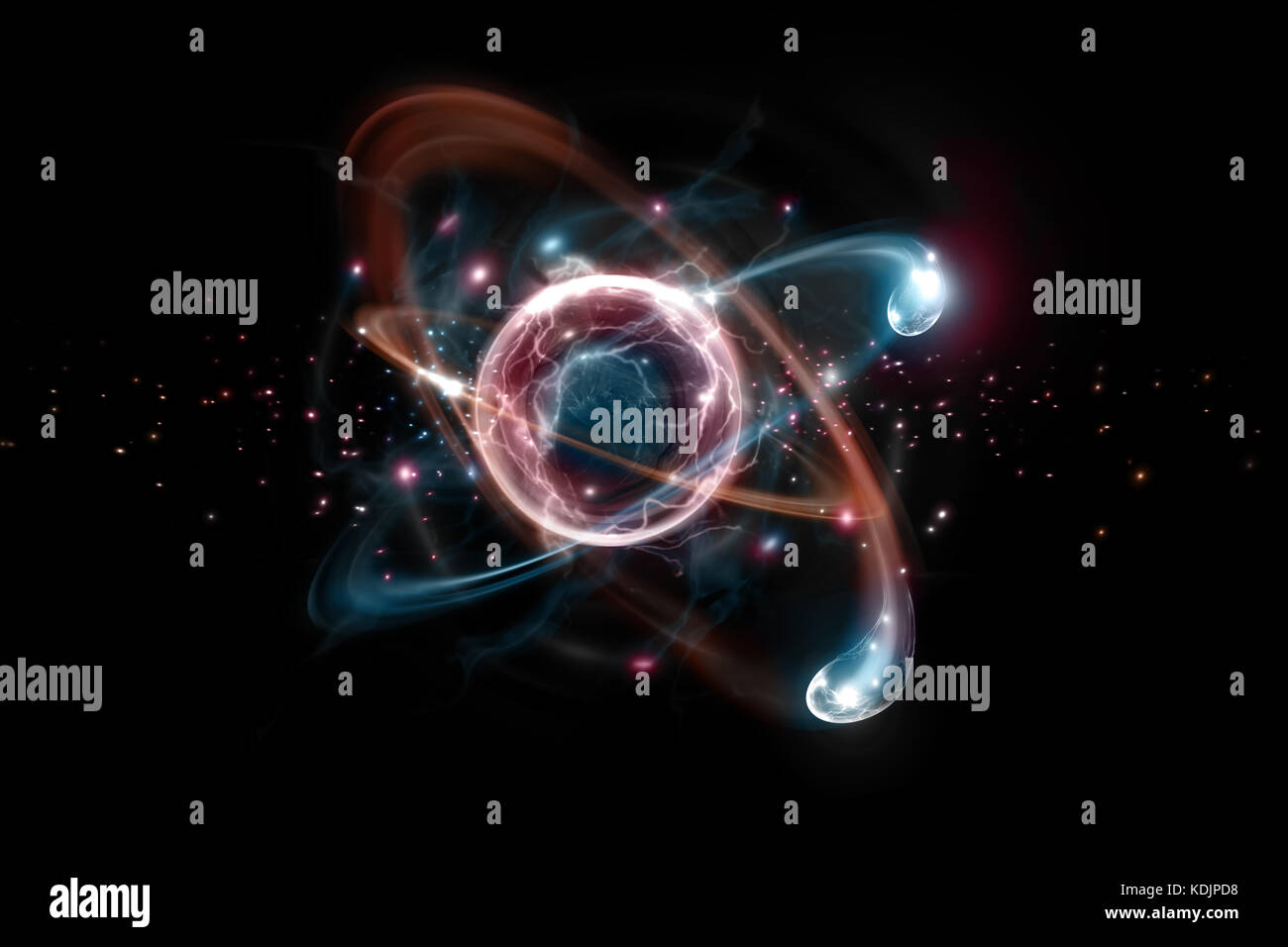Close up of colorful atomic particle background science 3D illustration ...