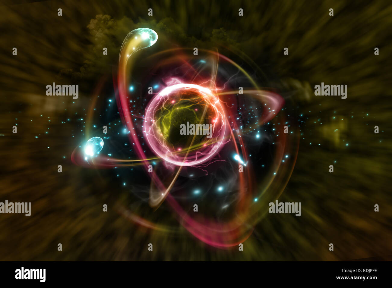 Close up of colorful atomic particle background science 3D illustration ...