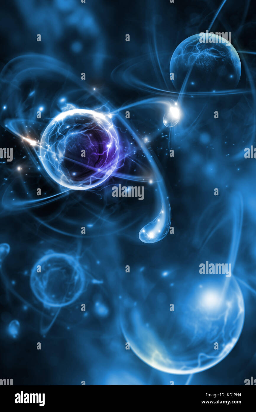 Close up of colorful atomic particle background science 3D illustration ...