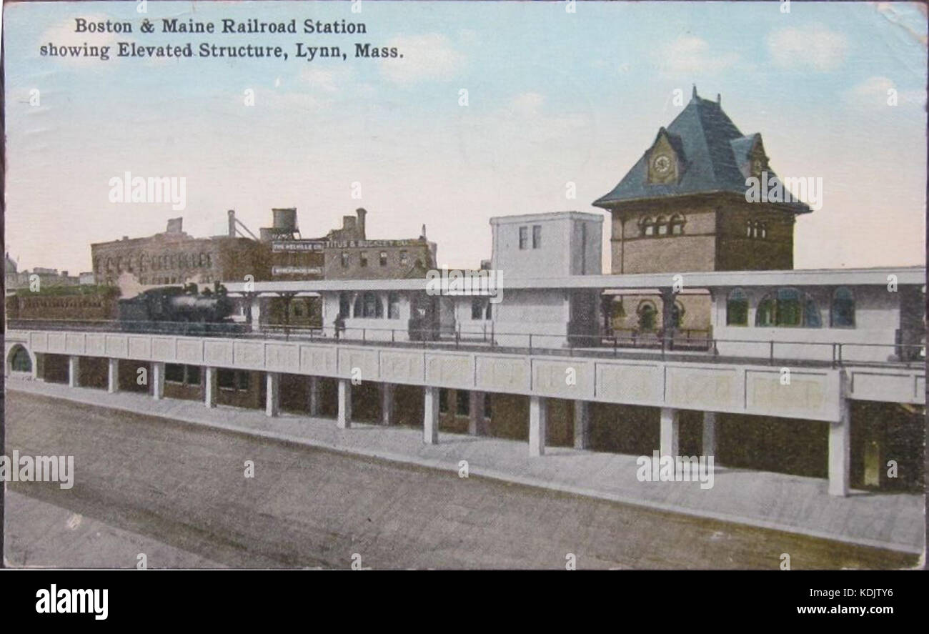 Lynn station 1914 postcard showing elevated structure Stock Photo - Alamy