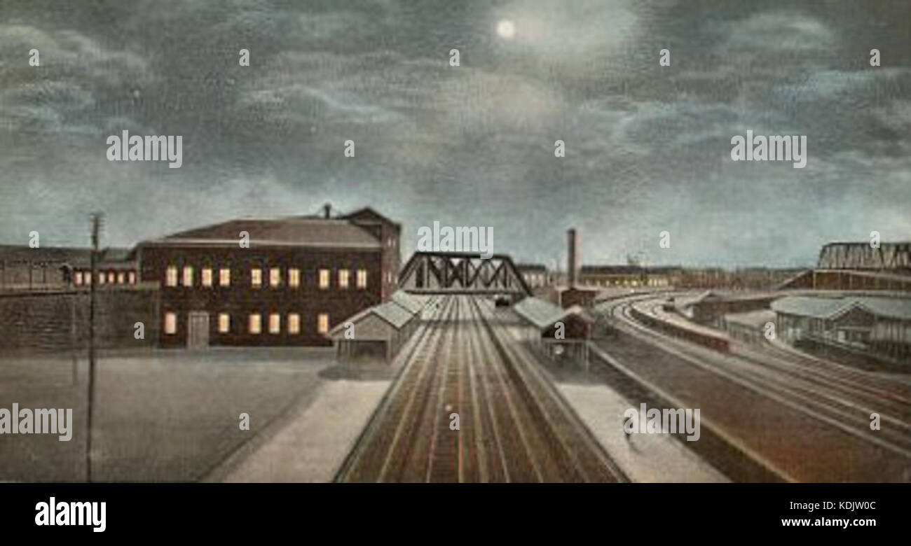 Readville station night postcard Stock Photo - Alamy