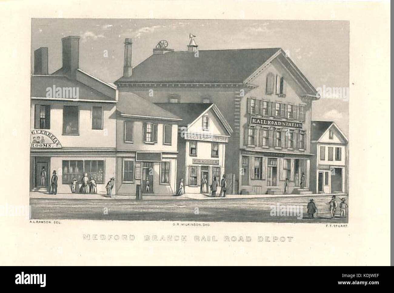 Medford Branch Rail Road Depot 1855 engraving Stock Photo - Alamy