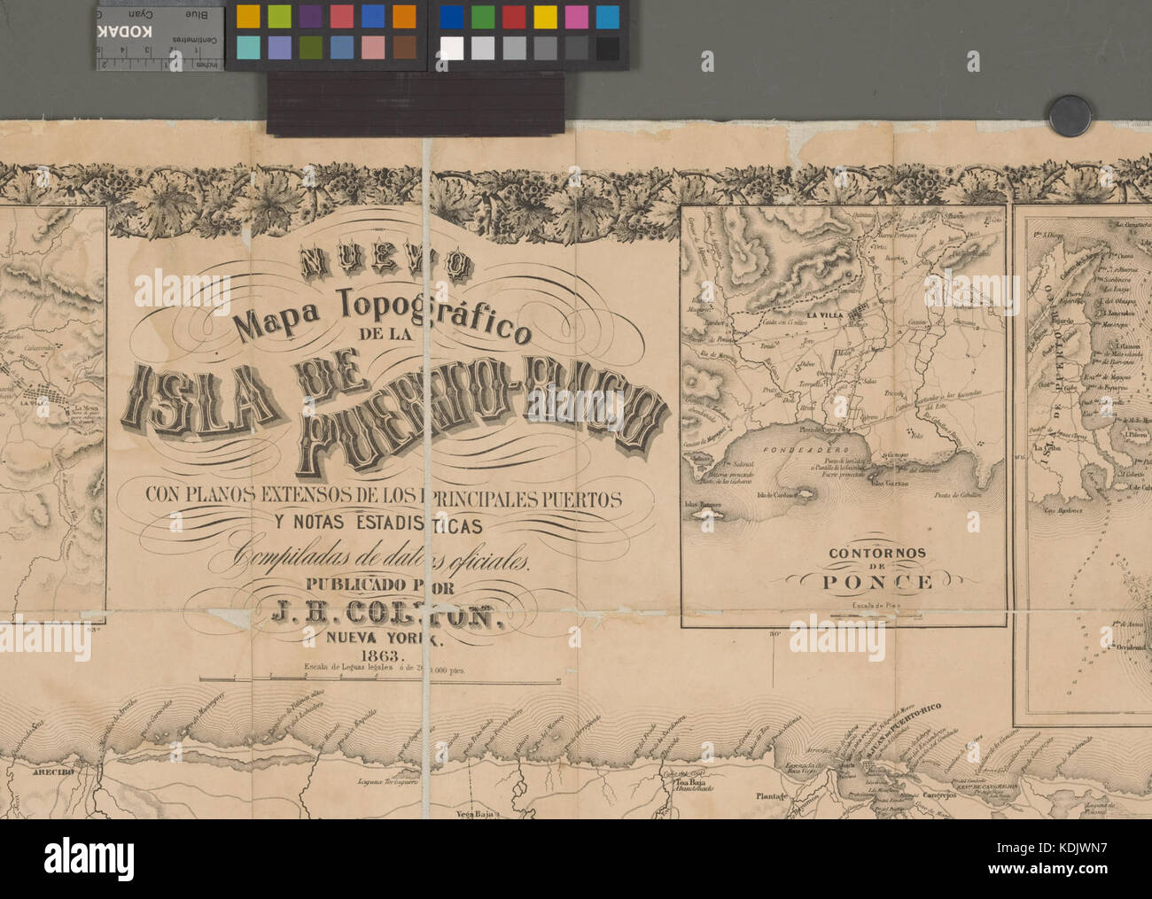 Mapa topografico de la isla de Puerto Rico; Contornos de Ponce (inset ...