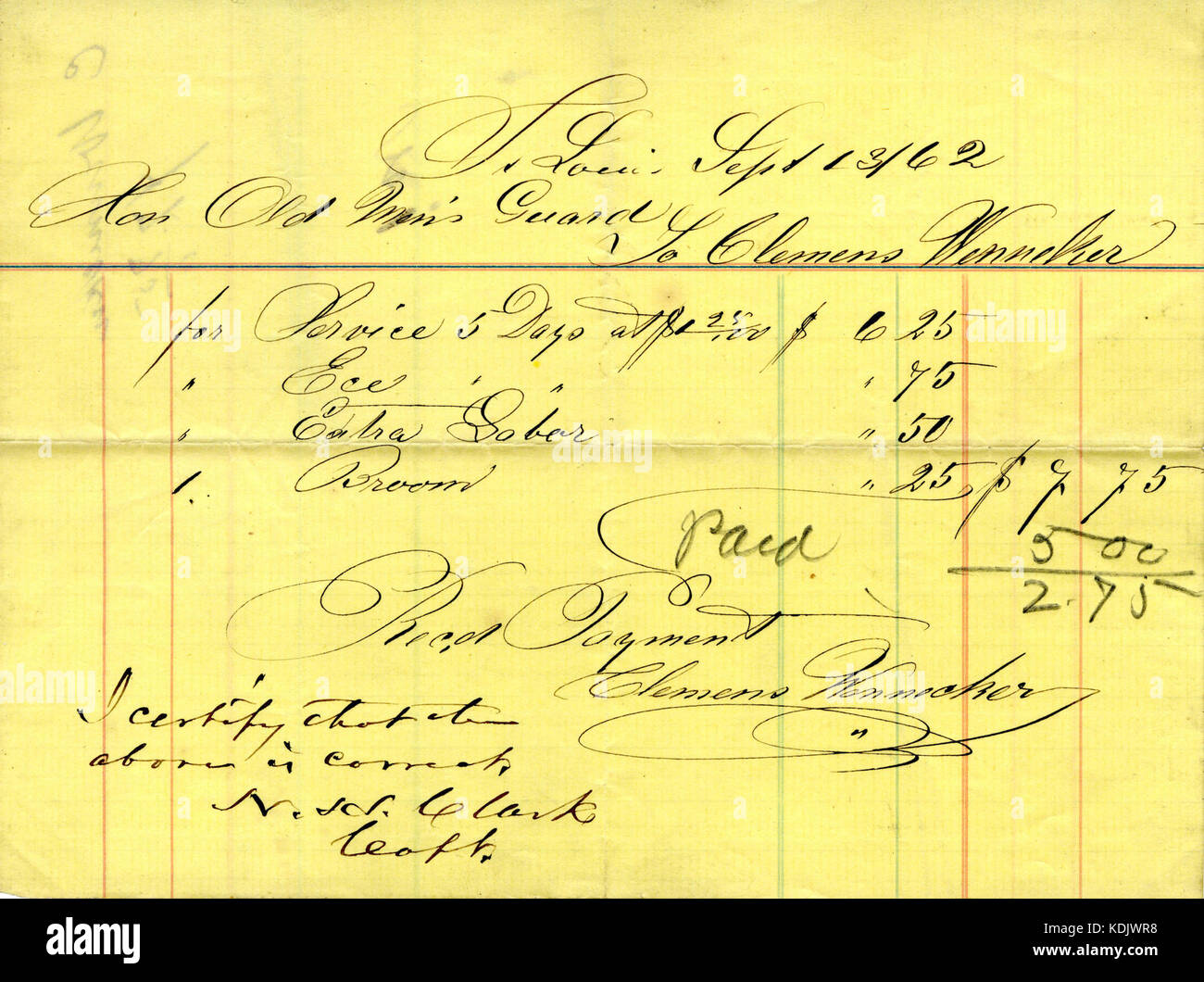 Receipt for payment of $7.75 received by Clemens Wenneker from N.H ...