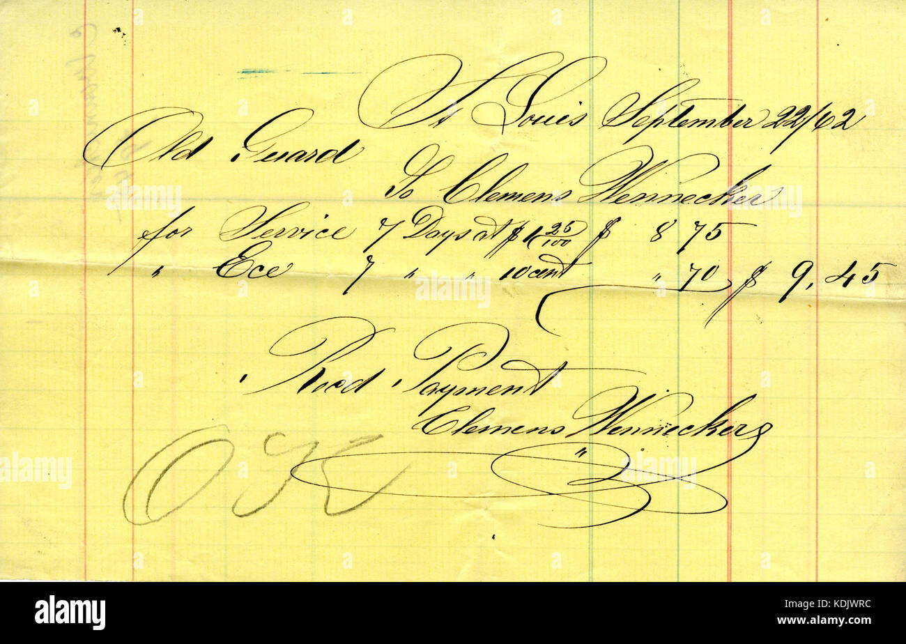 Receipt for payment of $9.45 received by Clemens Wenneker from the Old ...