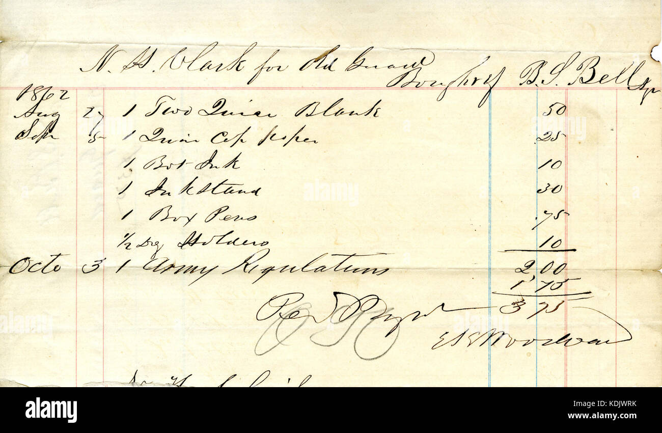 Receipt for payment of $3.75 received by D.S. Bell from N.H. Clark of ...