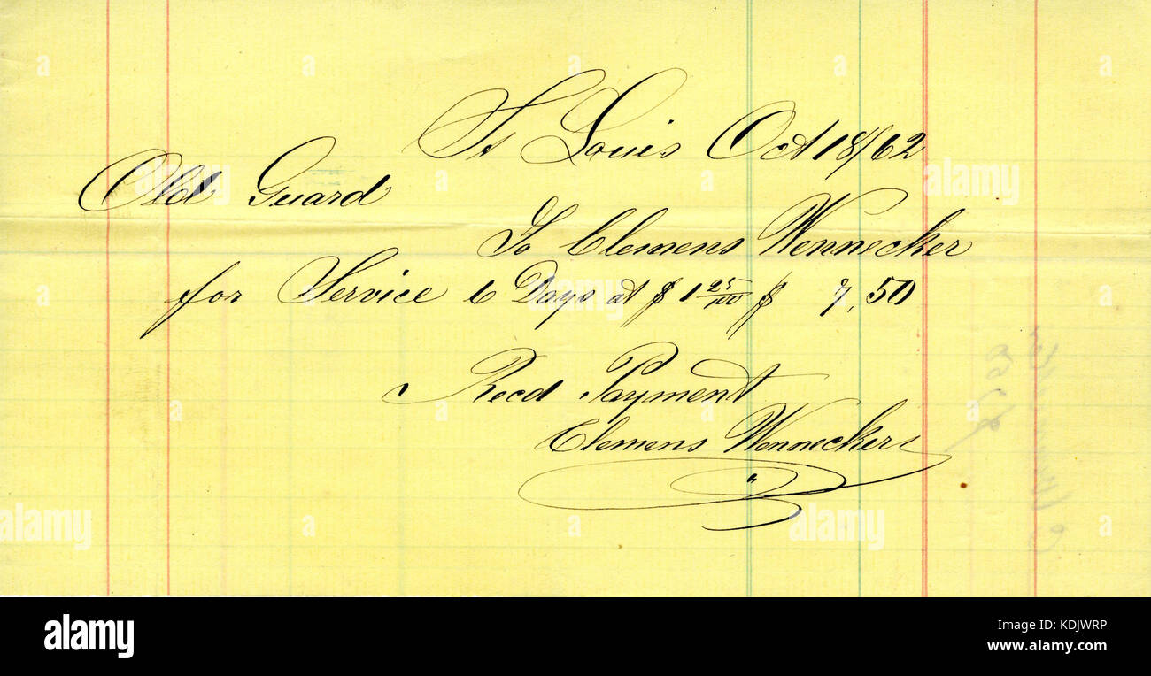 Receipt for payment of $7.50 received by Clemens Wenneker from the Old ...