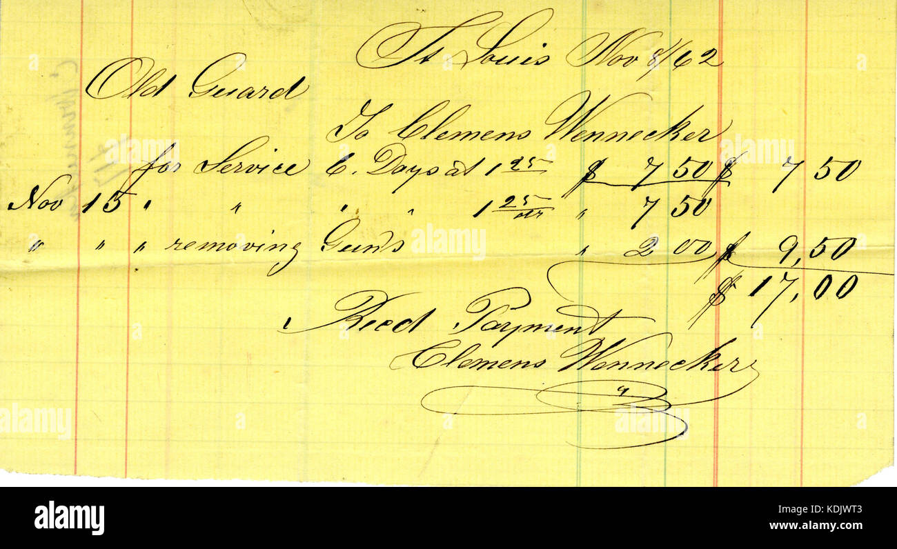Receipt for payment of $17.00 received by Clemens Wenneker from the Old ...