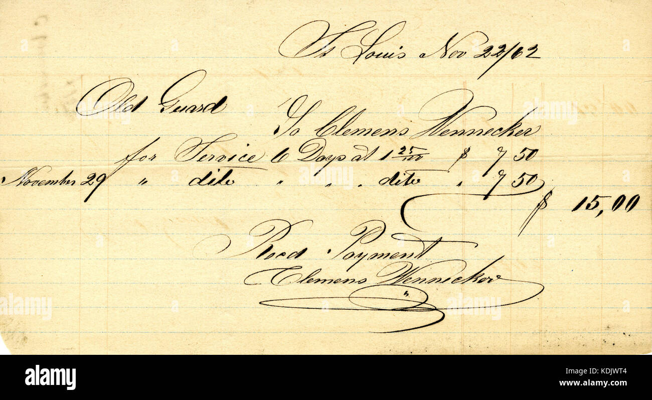 Receipt for payment of $15.00 received by Clemens Wenneker from the Old ...