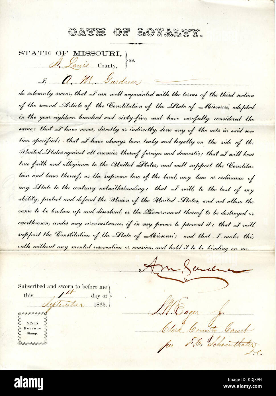 This document, signed by A. M. Gardner of Missouri, captures a moment ...