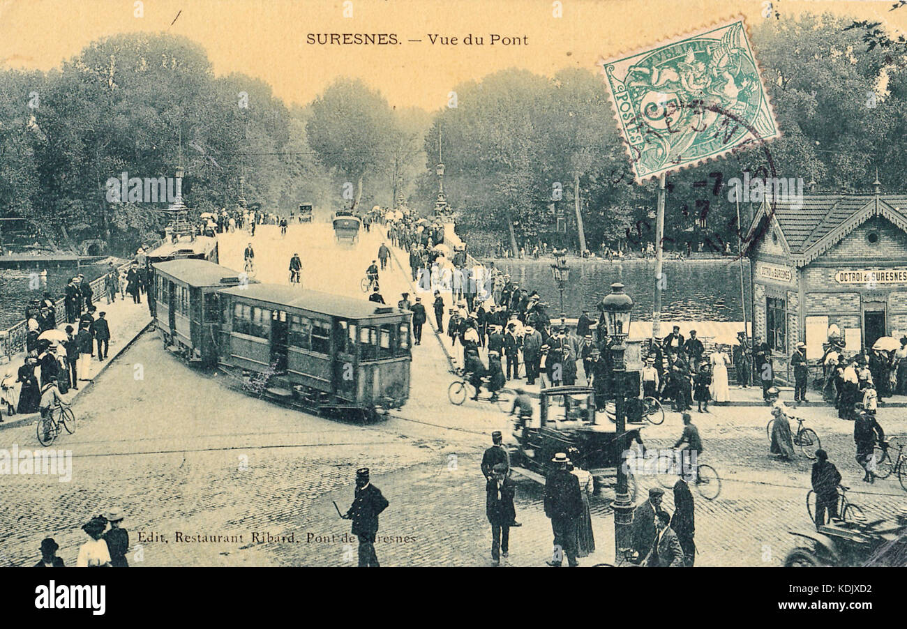 The photograph shows a view of the bridge in Suresnes, France ...