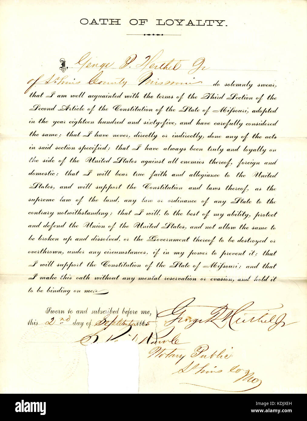 Loyalty oath of George P. Herthel Jr. of Missouri, County of St. Louis ...
