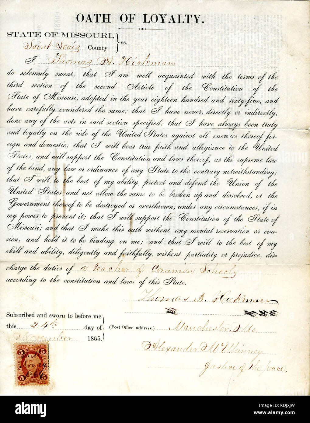 Loyalty oath of Thomas A. Hickman of Missouri, County of St. Louis ...