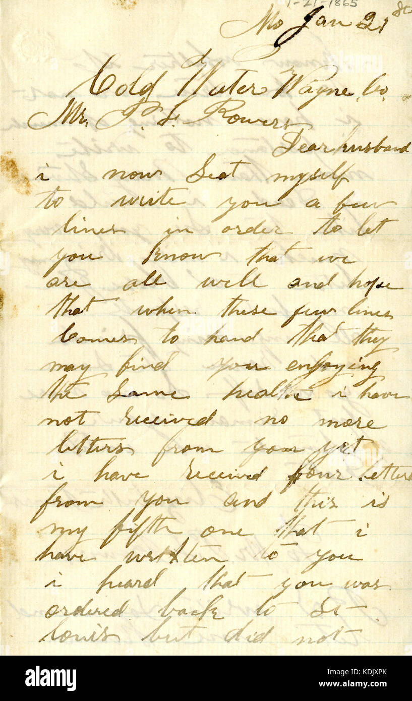 Letter signed Elizabeth Powers, Cold Water, Wayne Co., Mo., to her ...