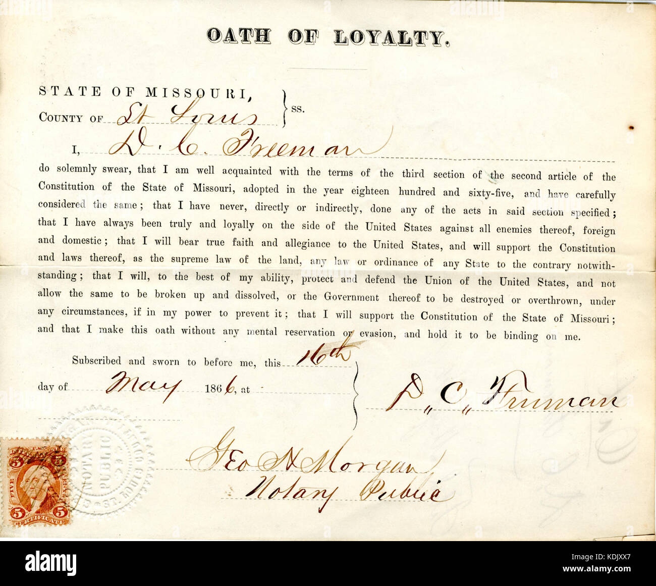 Loyalty oath of D. C. Freeman of Missouri, County of St. Louis Stock ...