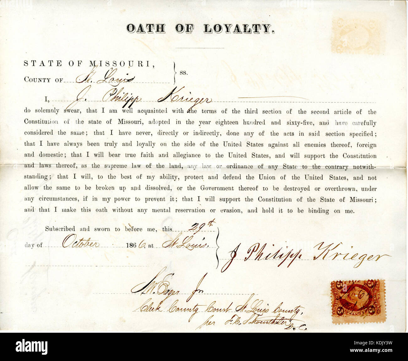 The loyalty oath of J. Phillipp Krieger, taken in the County of St ...